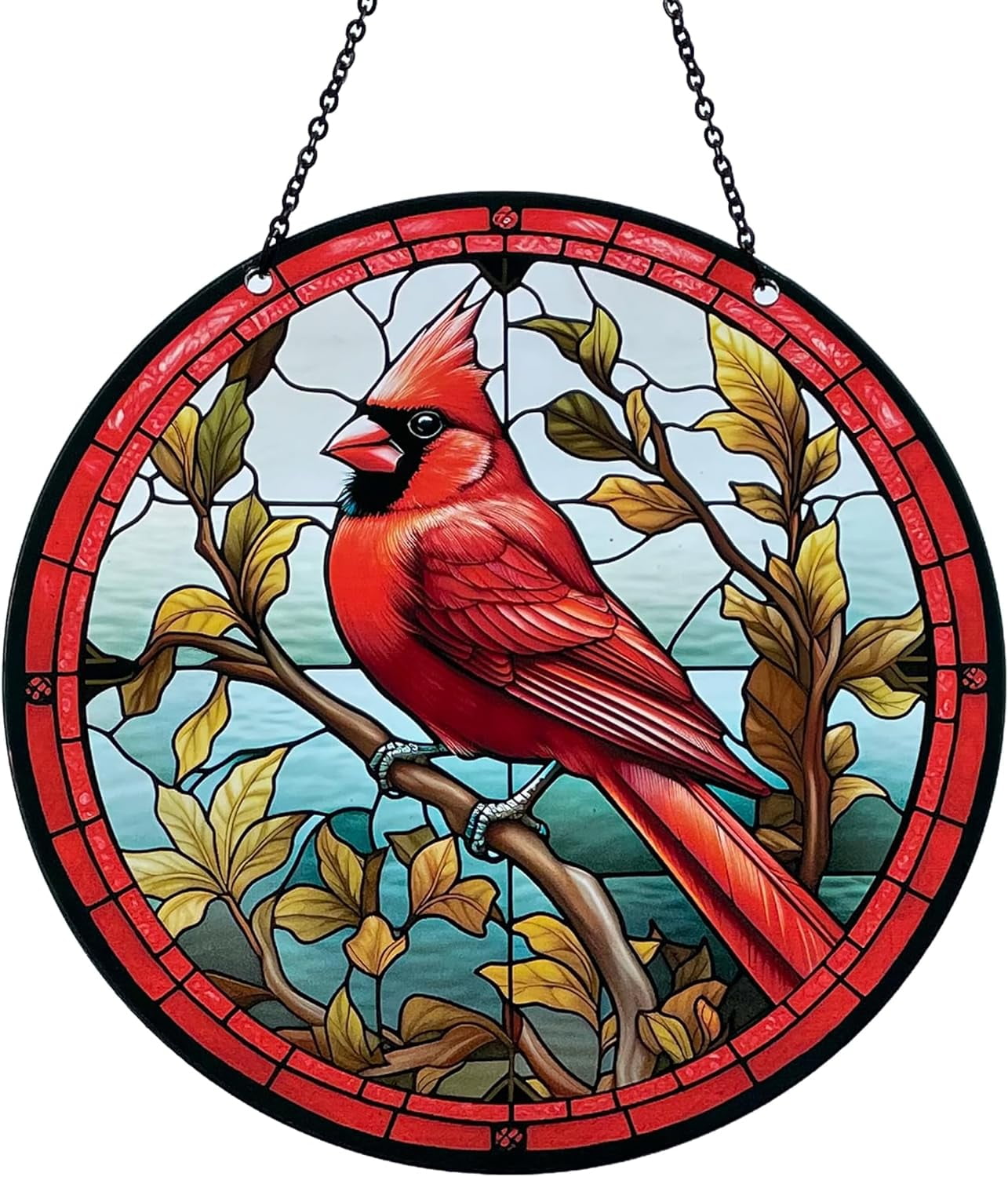 Cardinal Suncatcher with Chain 6 Inch Diameter Watching Art Made in The ...