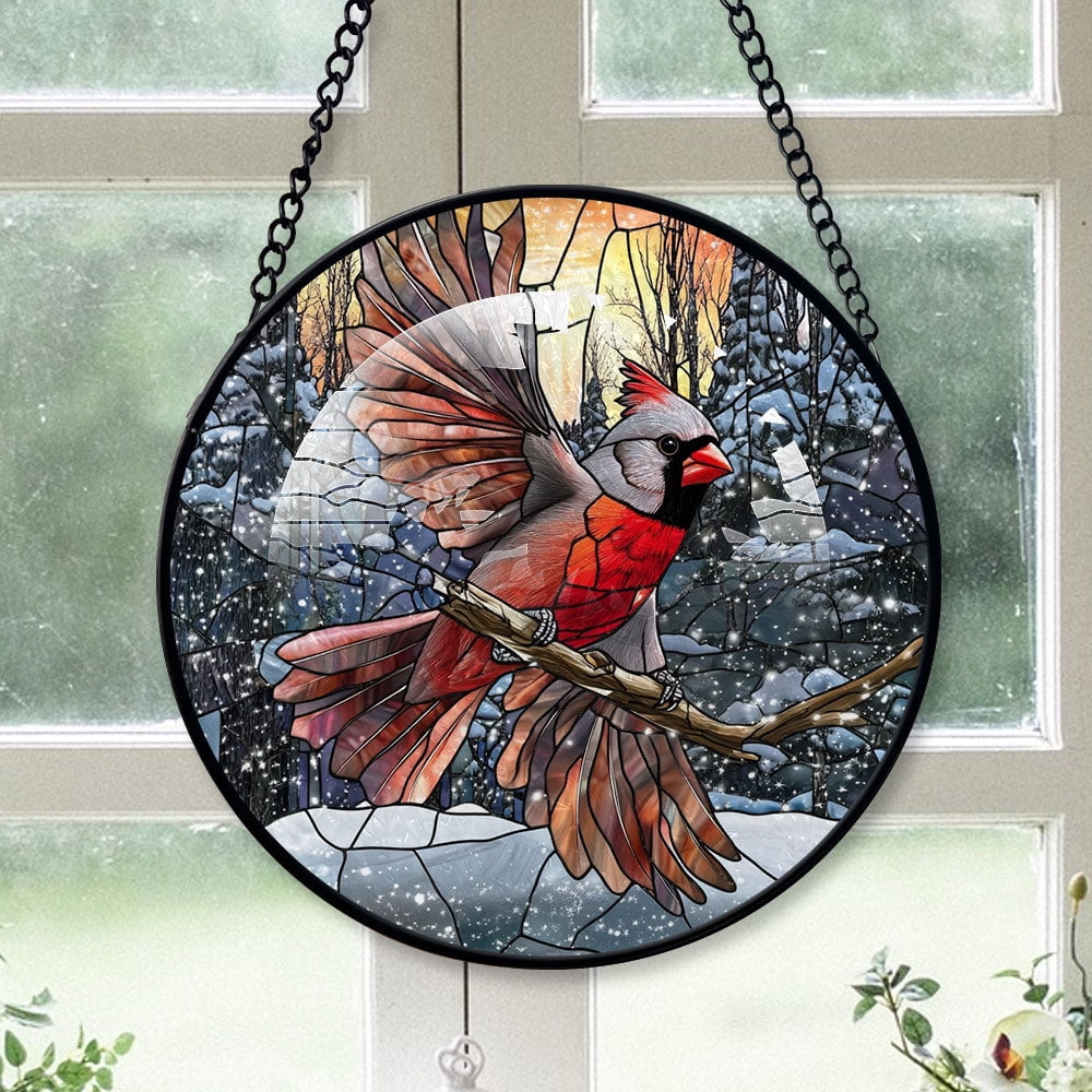 Cardinal Suncatchers For Christmas, Gray Cardinal Stained Glass Window ...