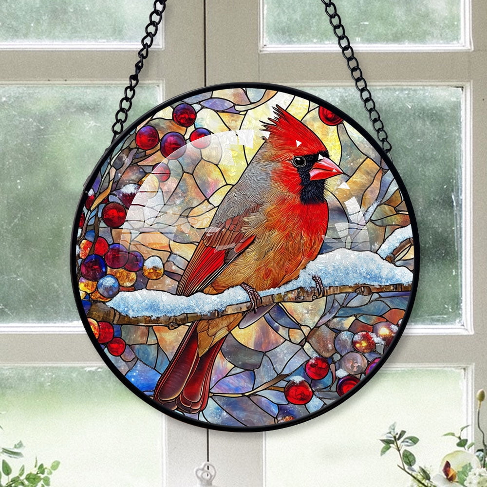 Cardinal Suncatchers For Christmas, Gray Cardinal Stained Glass Window ...