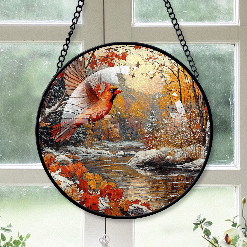 Cardinal Suncatchers For Christmas, Orange Cardinal Stained Glass ...