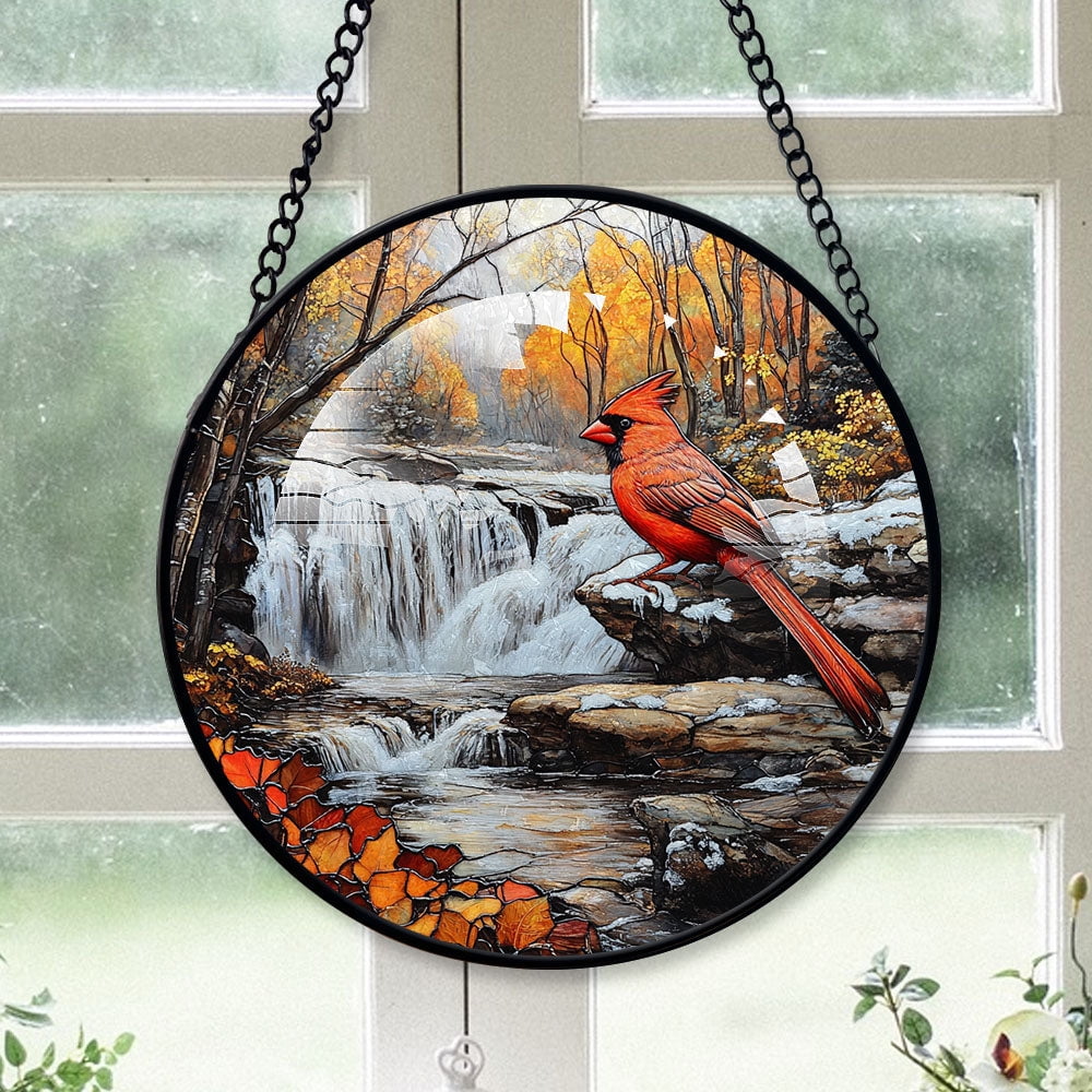 Cardinal Suncatchers For Christmas, Orange Cardinal Stained Glass ...