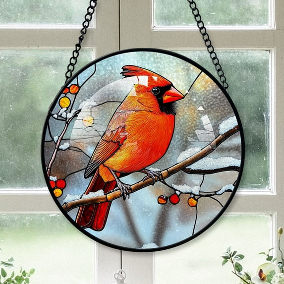 Cardinal Suncatchers Christmas, Orange Cardinal Stained Glass Window ...