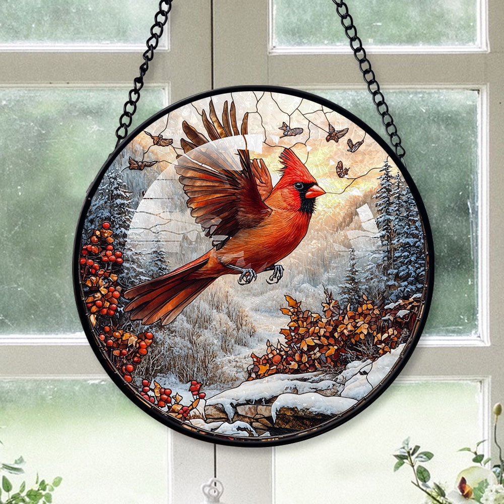 Cardinal Suncatchers Christmas, Orange Cardinal Stained Glass Window ...