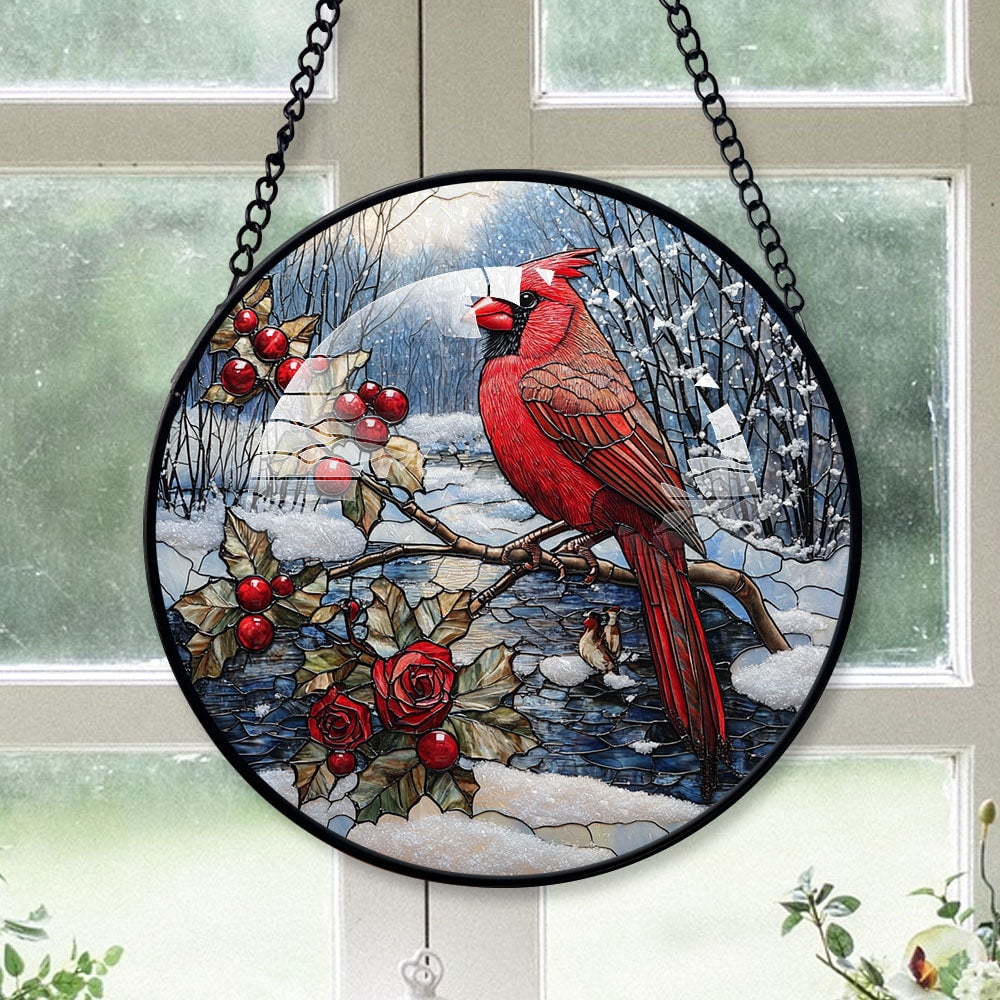 Cardinal Suncatchers For Christmas, Red Cardinal Stained Glass Window ...