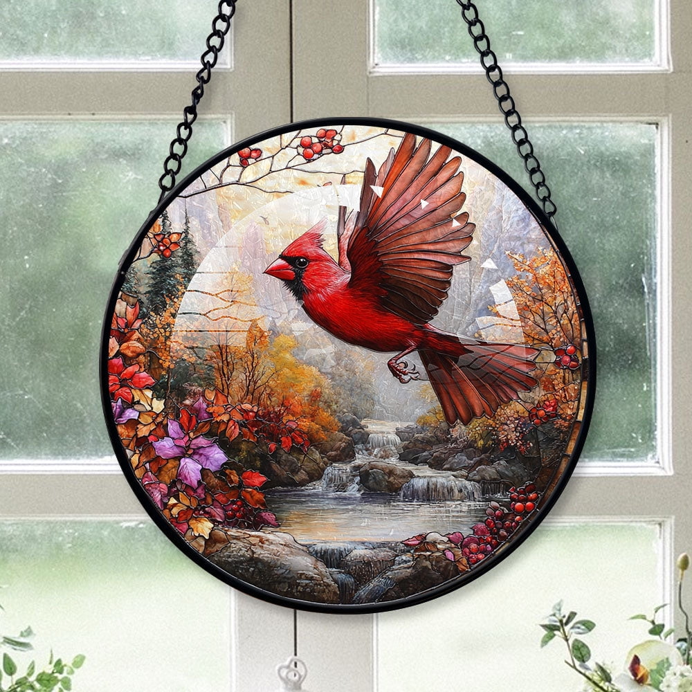 Cardinal Suncatchers For Christmas, Red Cardinal Stained Glass Window ...