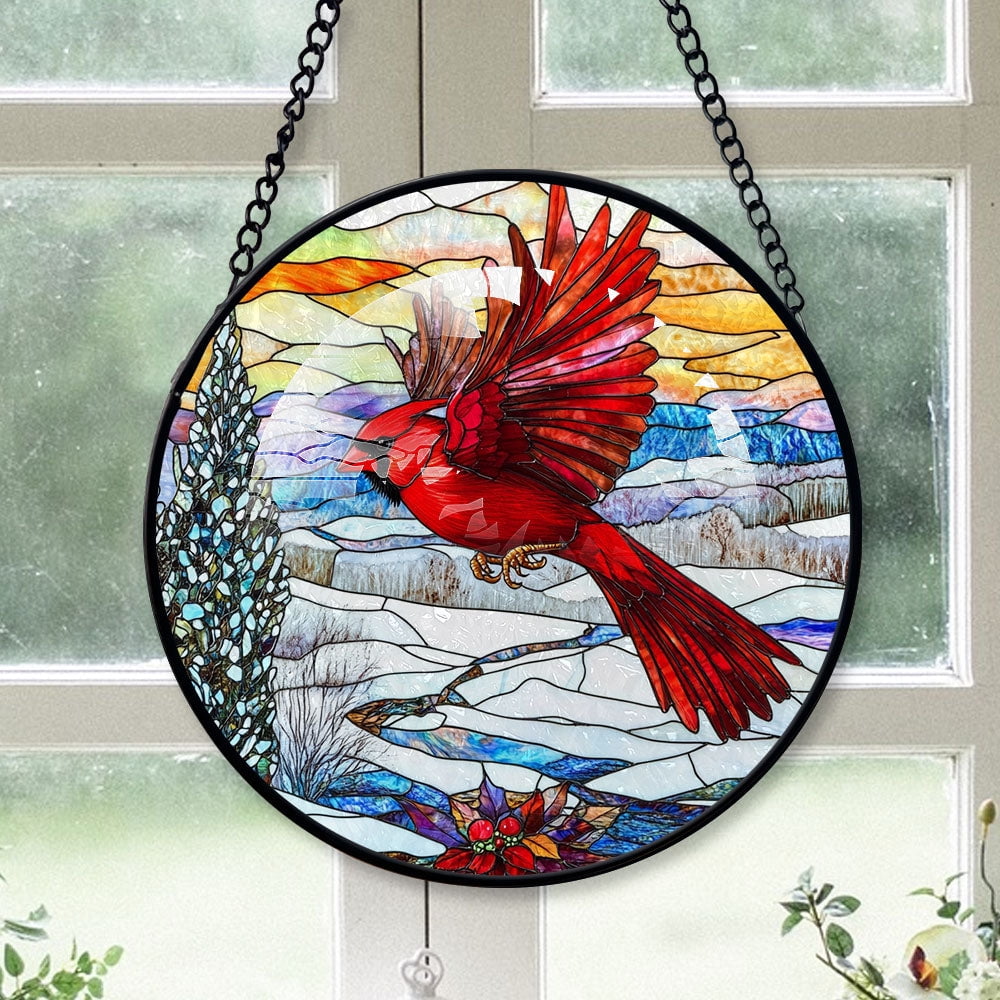 Cardinal Suncatchers For Christmas, Red Cardinal Stained Glass Window ...