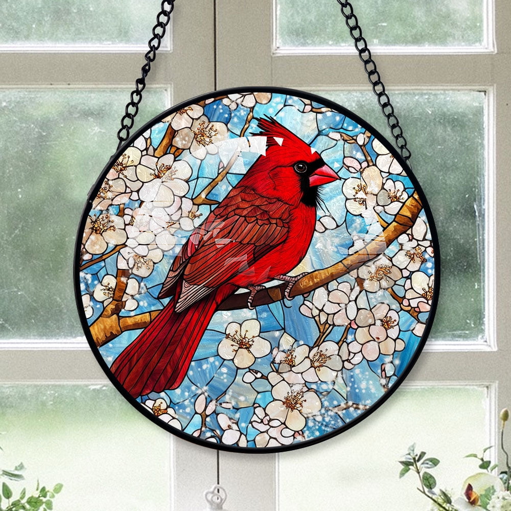 Cardinal Suncatchers For Christmas, Red Cardinal Stained Glass Window ...