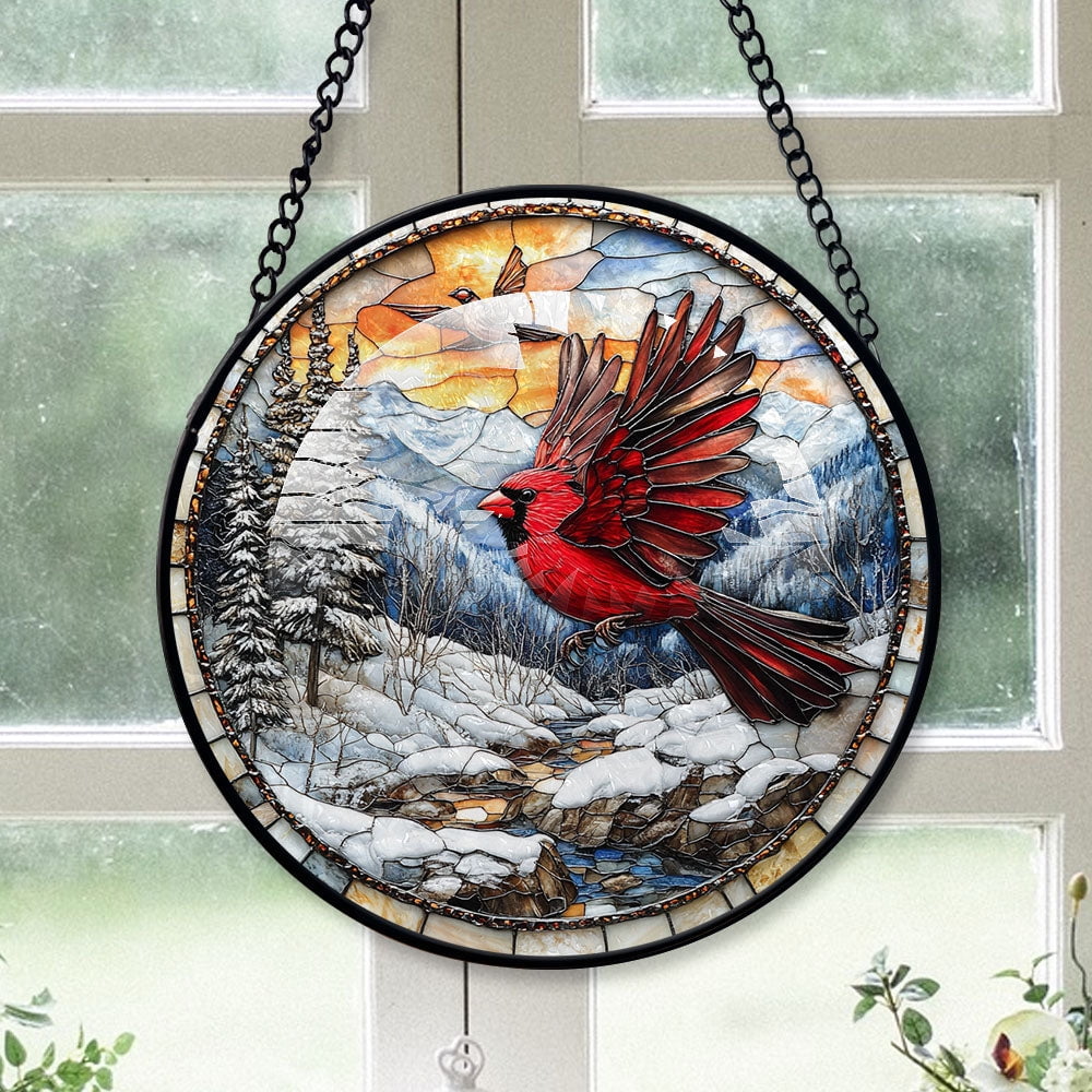Cardinal Suncatchers For Christmas, Red Cardinal Stained Glass Window ...