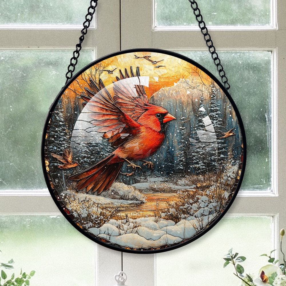 Cardinal Suncatchers For Christmas, Red Cardinal Stained Glass Window ...