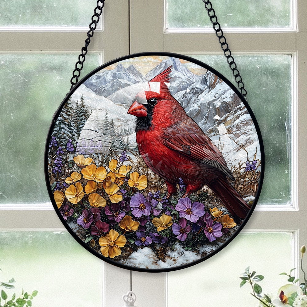 Cardinal Suncatchers For Christmas, Red Cardinal Stained Glass Window ...