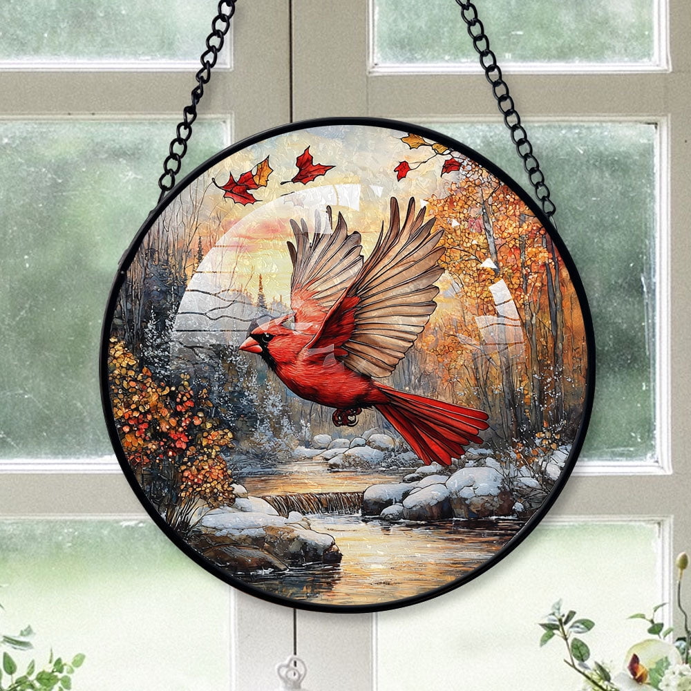 Cardinal Suncatchers For Christmas, Red Cardinal Stained Glass Window ...