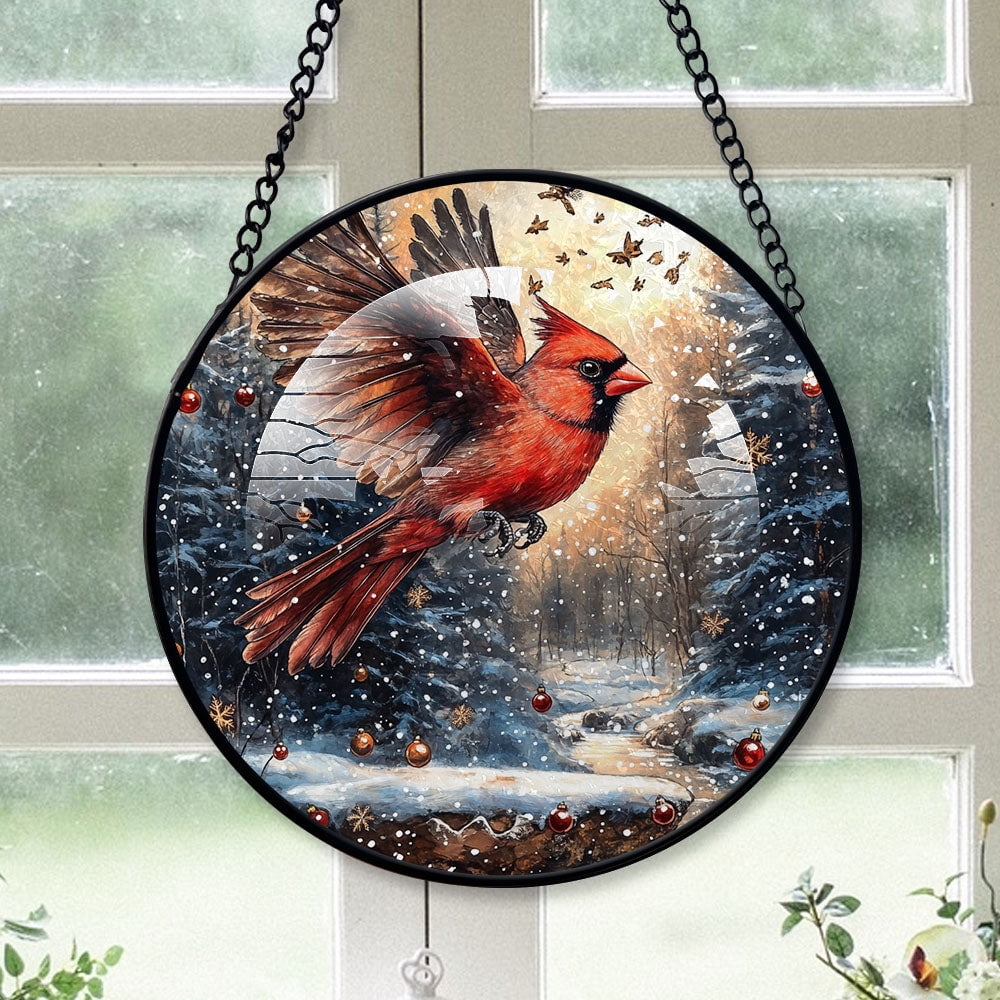 Cardinal Suncatchers For Christmas Tree, Red Cardinal Stained Glass ...