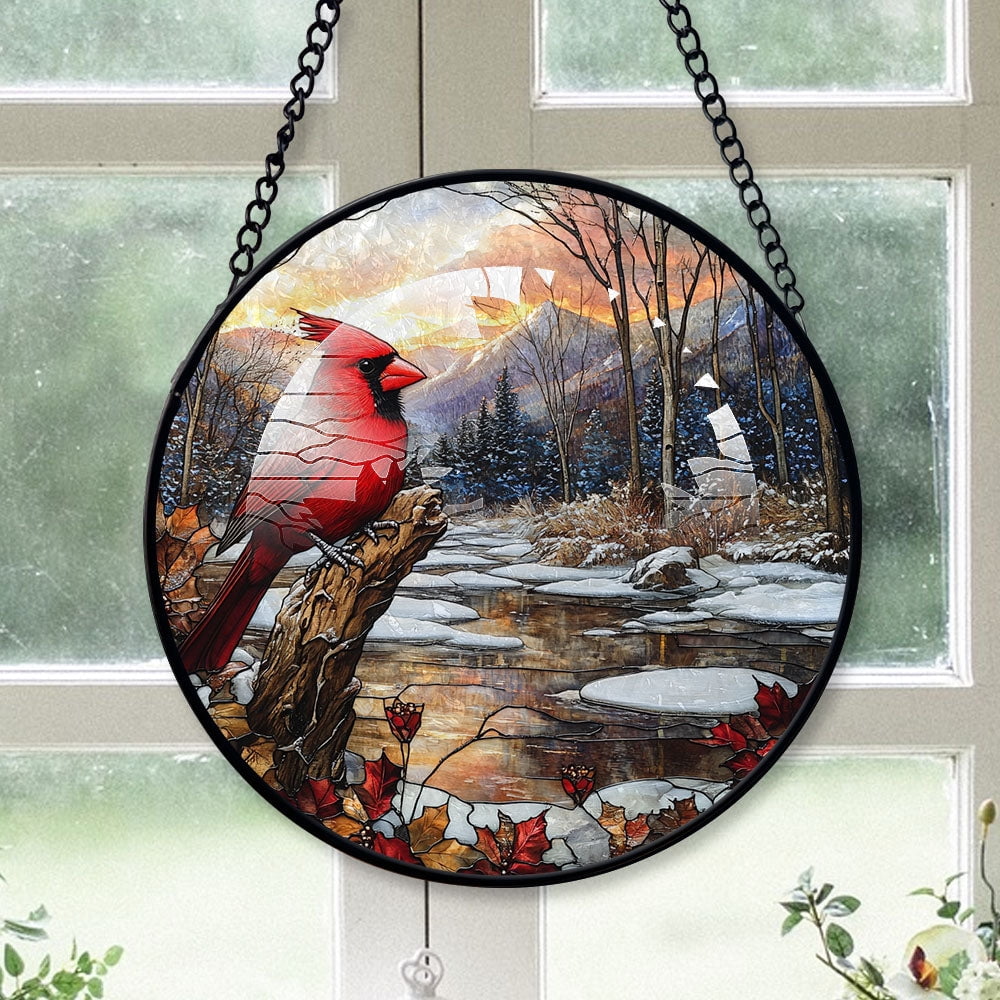Cardinal Suncatchers For Christmas Tree, Red Cardinal Stained Glass ...