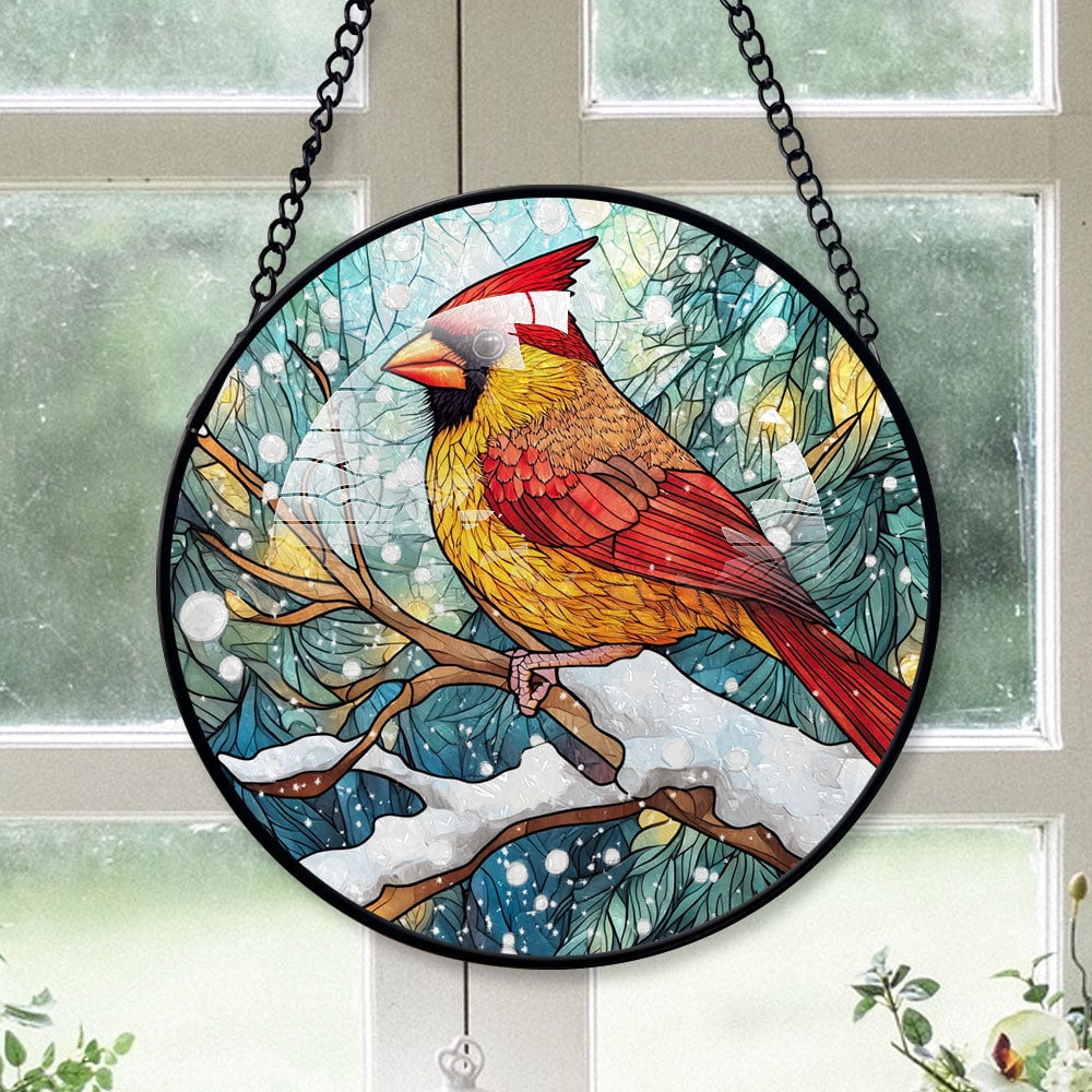 Cardinal Suncatchers For Christmas, Yellow Cardinal Stained Glass ...
