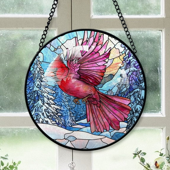 Cardinal Suncatchers Christmass, Pink Cardinal Stained Glass Window ...