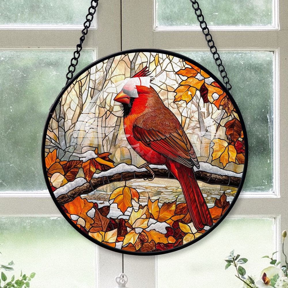 Cardinal Suncatchers Christmass, Red Cardinal Stained Glass Window ...