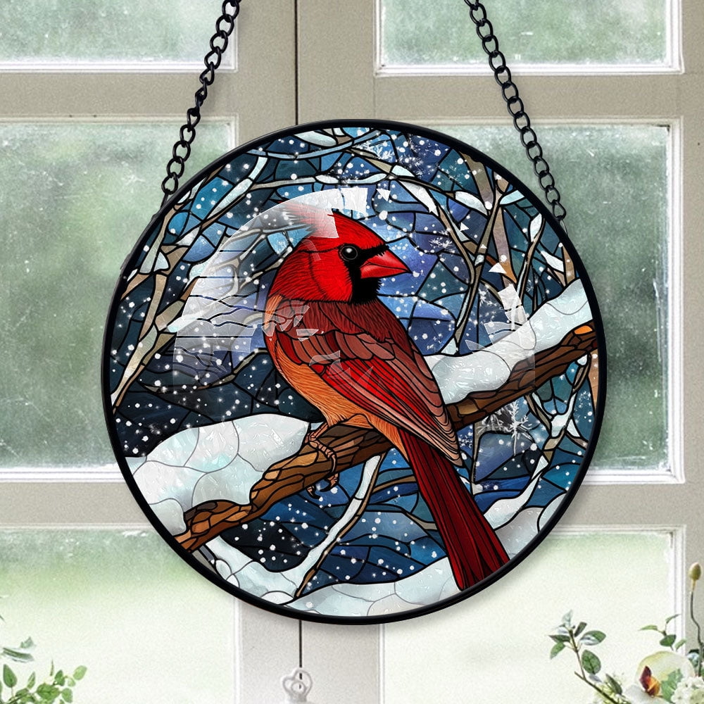 Cardinal Suncatchers Christmass, Red Cardinal Stained Glass Window ...