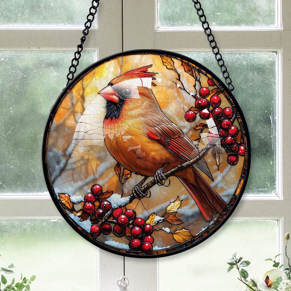 Cardinal Suncatchers, Orange Cardinal Stained Glass Window Hangings ...