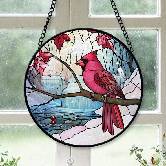 Cardinal Suncatchers, Pink Cardinal Stained Glass Window Hangings, Pink ...