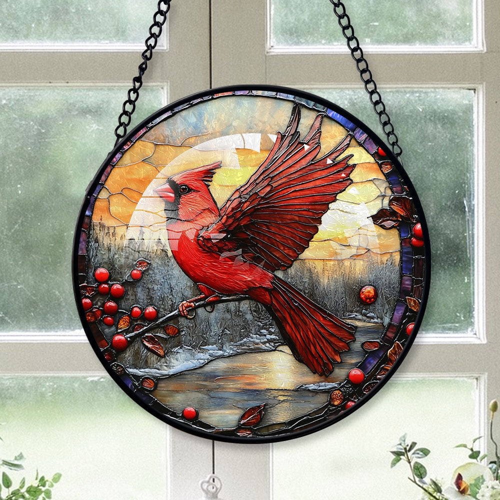 Cardinal Suncatchers, Red Cardinal Stained Glass Window Hangings, Red ...