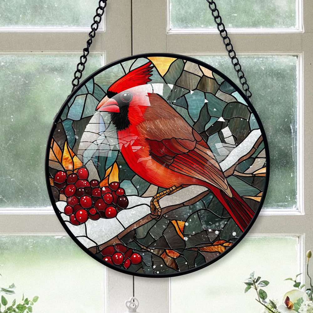 Cardinal Suncatchers, Red Cardinal Stained Glass Window Hangings, Red ...