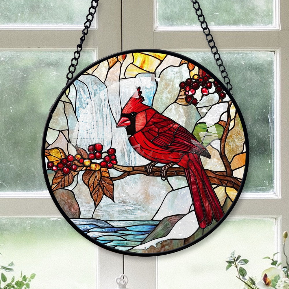 Cardinal Suncatchers, Red Cardinal Stained Glass Window Hangings, Red ...
