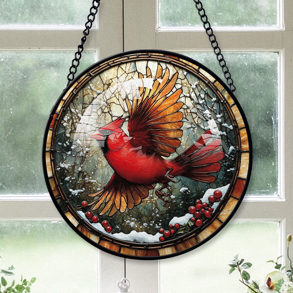 Cardinal Suncatchers, Red Cardinal Stained Glass Window Hangings, Red ...