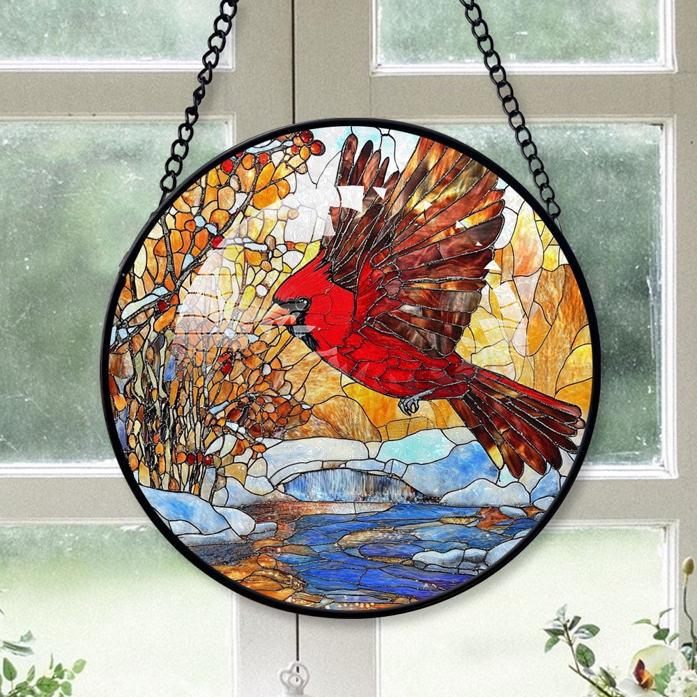 Cardinal Suncatchers, Red Cardinal Stained Glass Window Hangings, Red ...