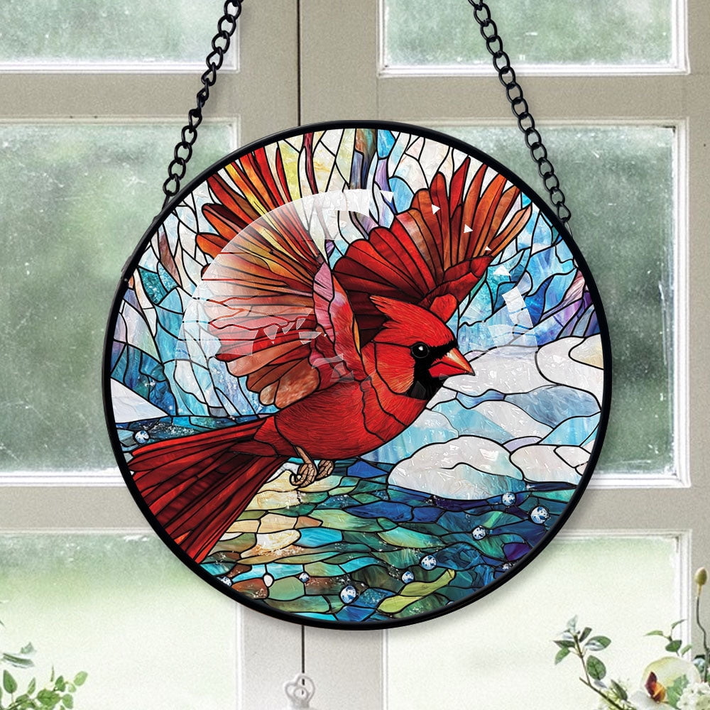 Cardinal Suncatchers, Red Cardinal Stained Glass Window Hangings, Red ...