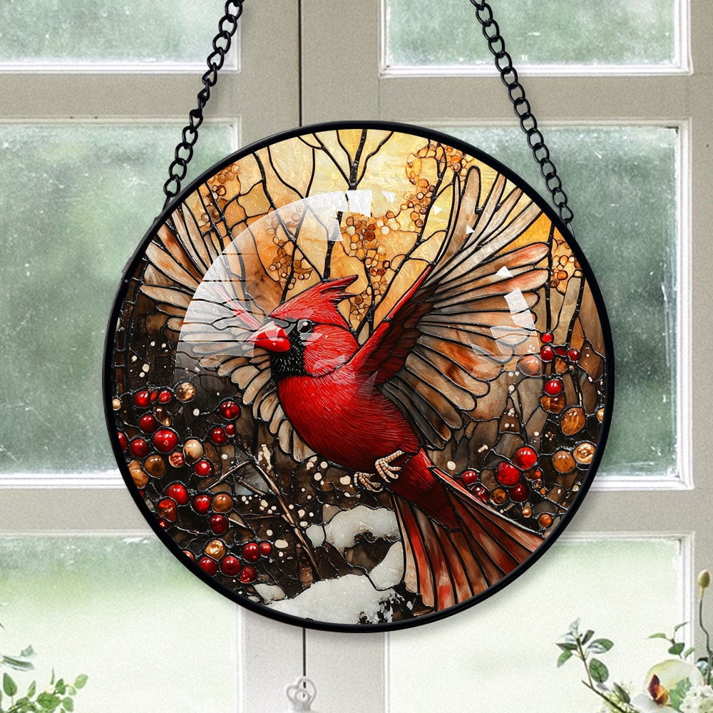 Cardinal Suncatchers, Red Cardinal Stained Glass Window Hangings, Red ...