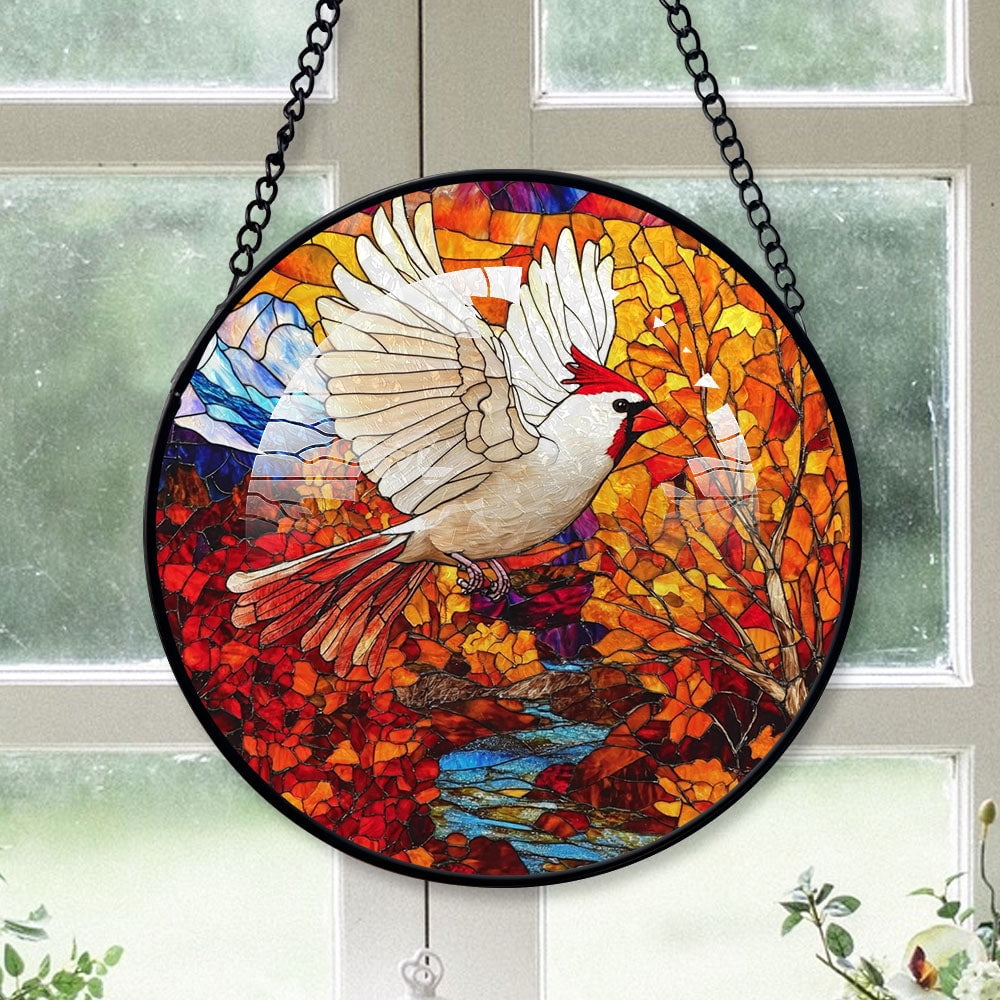 Cardinal Suncatchers, White Cardinal Stained Glass Window Hangings ...