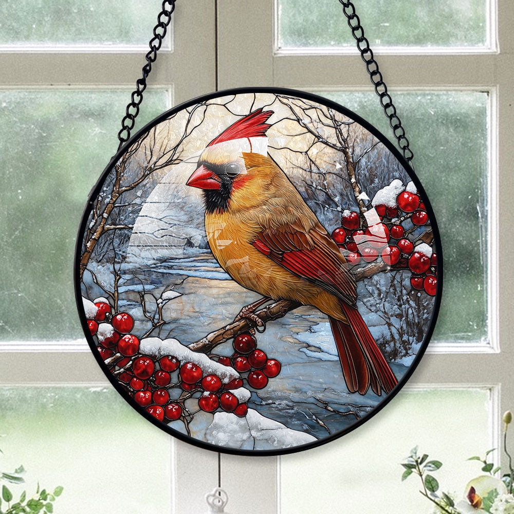 Cardinal Suncatchers, Yellow Cardinal Stained Glass Window Hangings ...