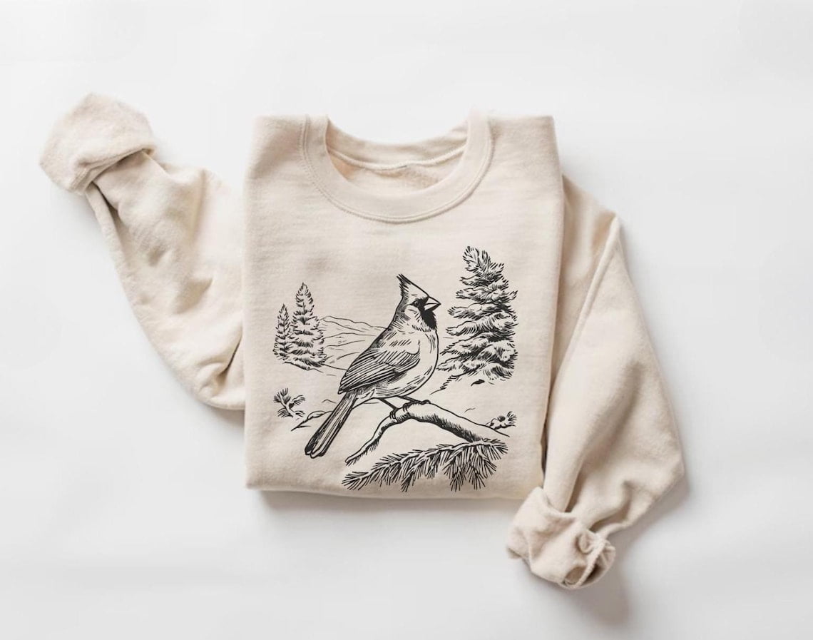 Cardinal Sweatshirt, Retro Red Cardinal Crewneck, Bird Watching Sweater ...