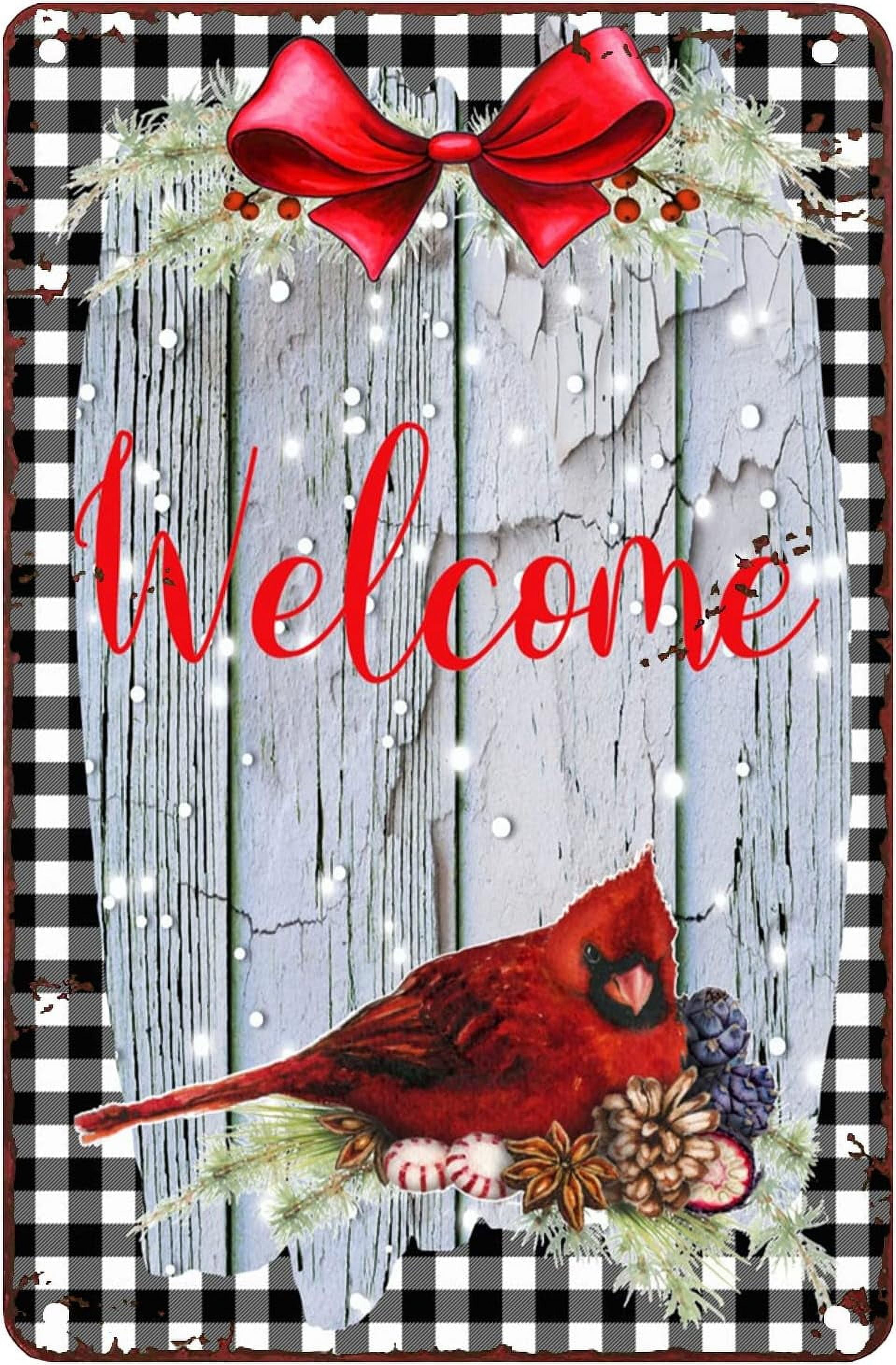 Cardinal Tin Sign Cardinal Winter Welcome Sign Metal Sign Door Hanging ...