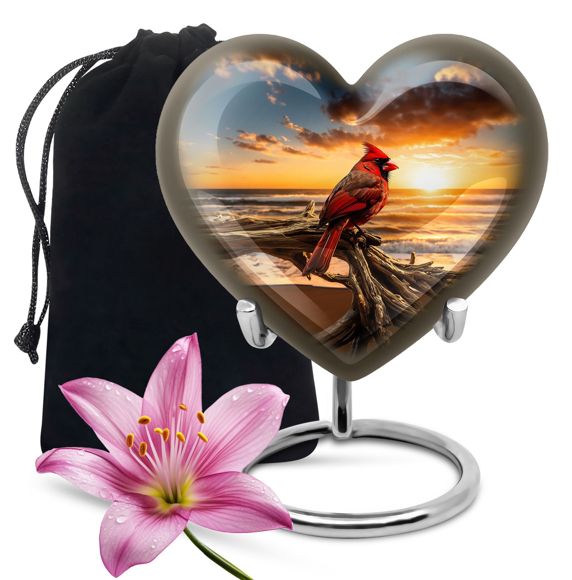 Cardinal Urns For Women, Heart Shape Cardinal Bird Urn For Ashes Adult ...