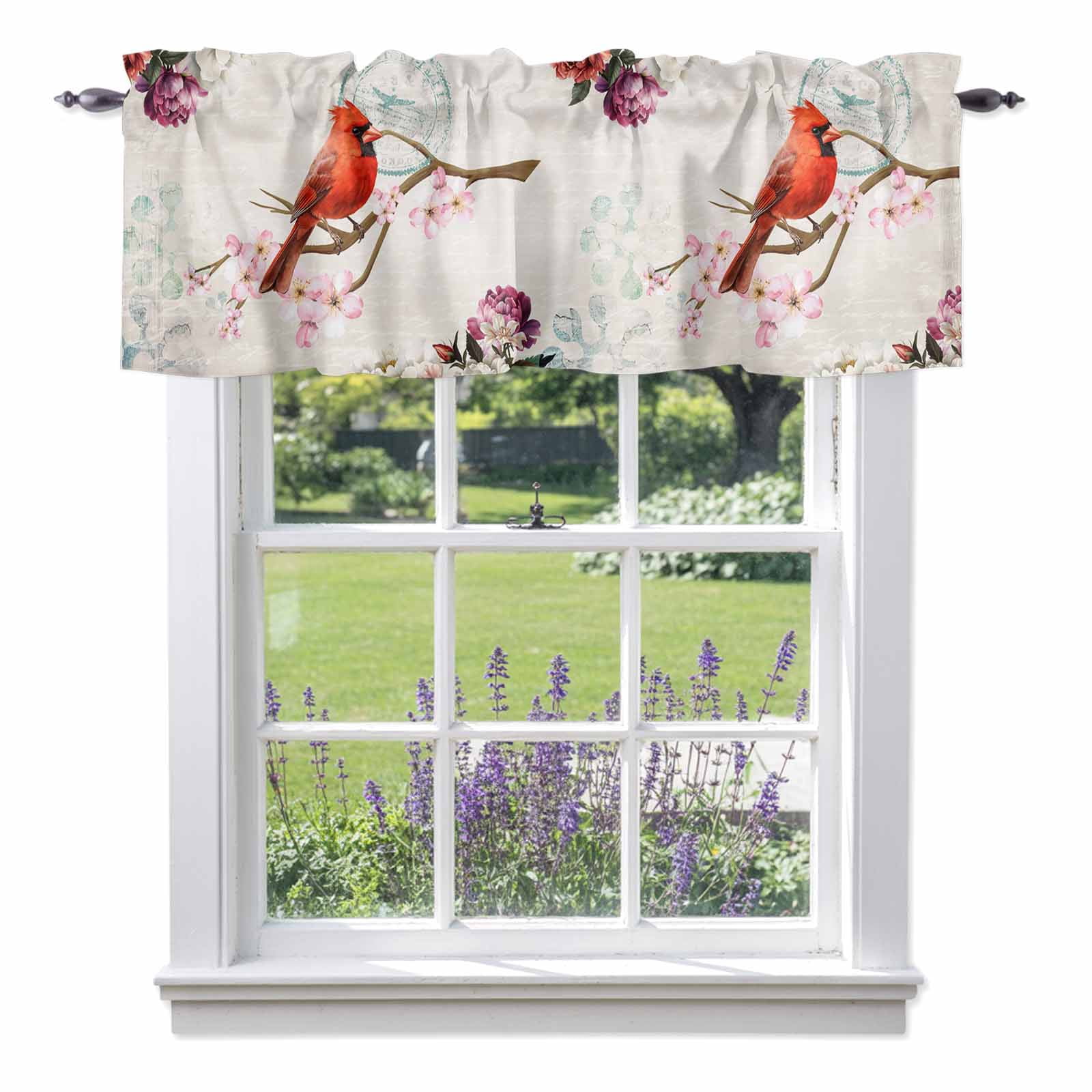 Cardinal Valance Curtain Red Bird Floral Window Valances Rod Pocket ...