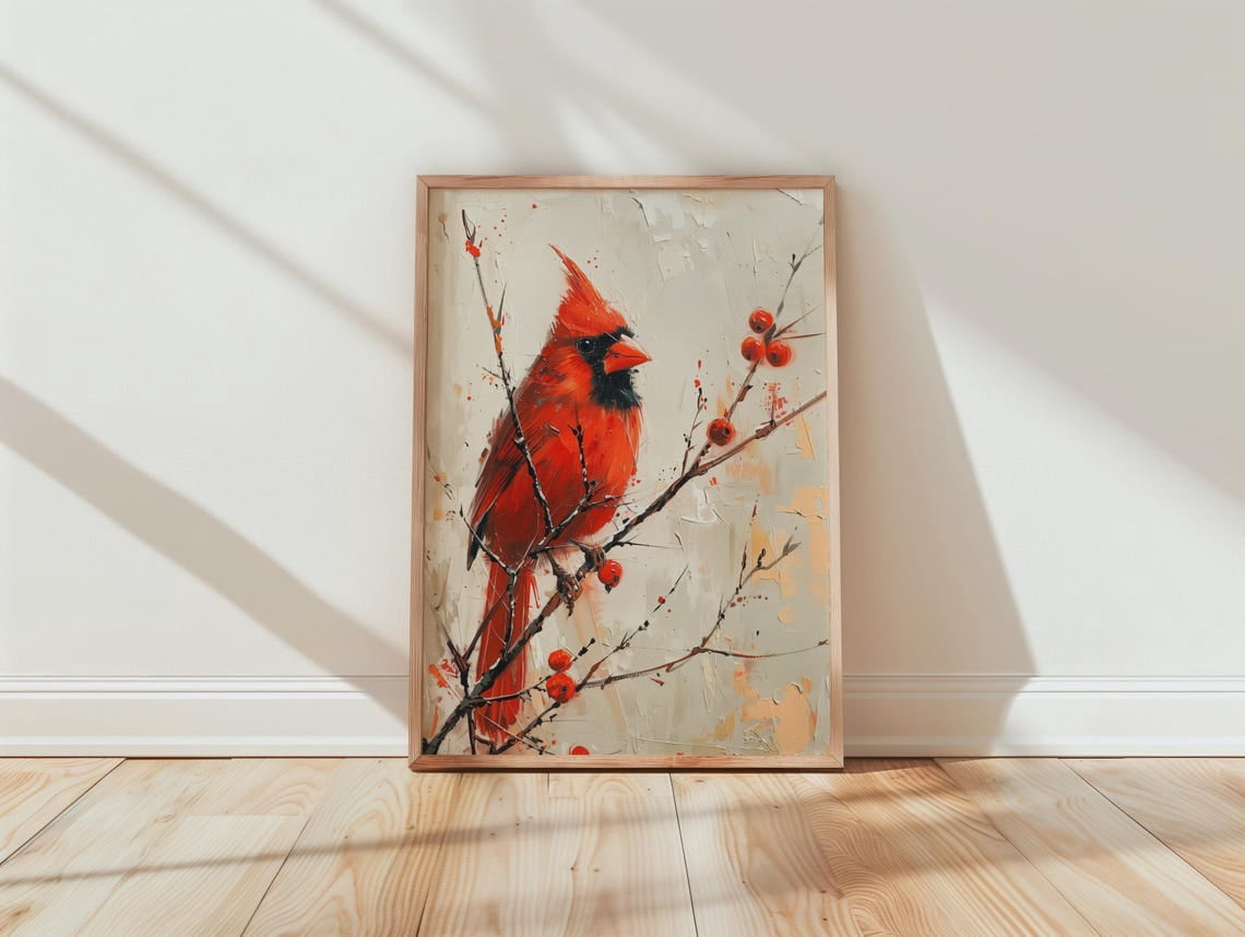Cardinal Wall Art Red Bird Modern Impressionist Nature Decor Living ...