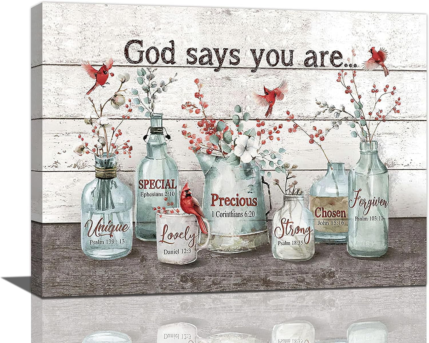 Cardinal Wall Art Rustic Red Floral Vase Pictures Wall Decor Country God Says You Are Canvas ...