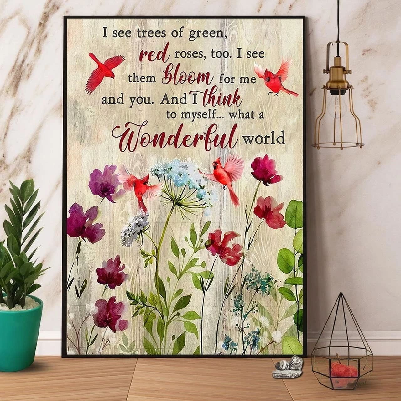 Cardinal What A Wonderful World I See Tree Of Green Satin Poster, NO ...