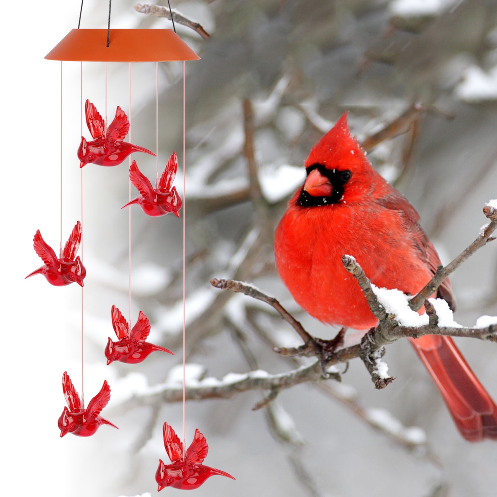 Cardinal Wind Chimes, Solar Powered Red Cardinal Bird Wind Chime Wind ...
