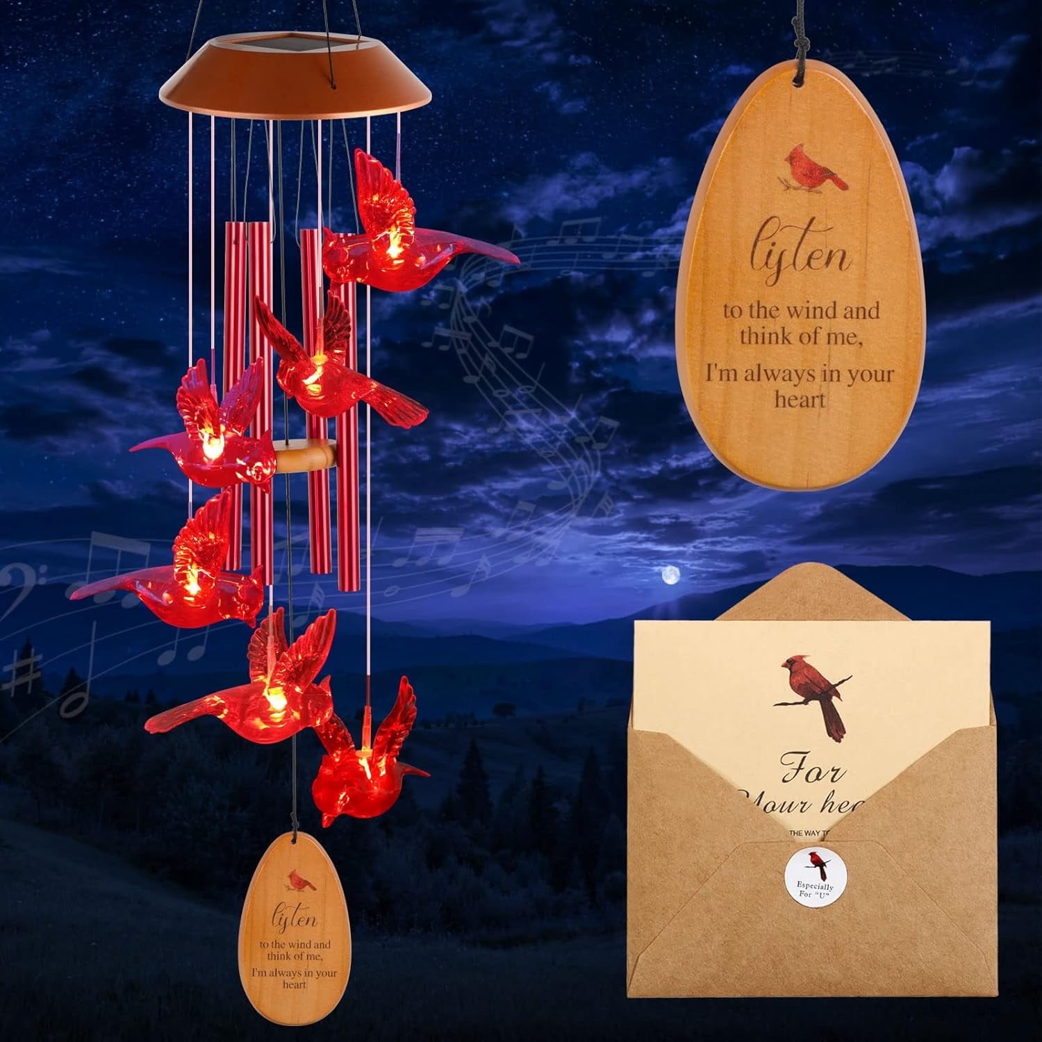 ShangTianFeng Cardinal Wind Chimes for Outside Solar Memorial Garden ...