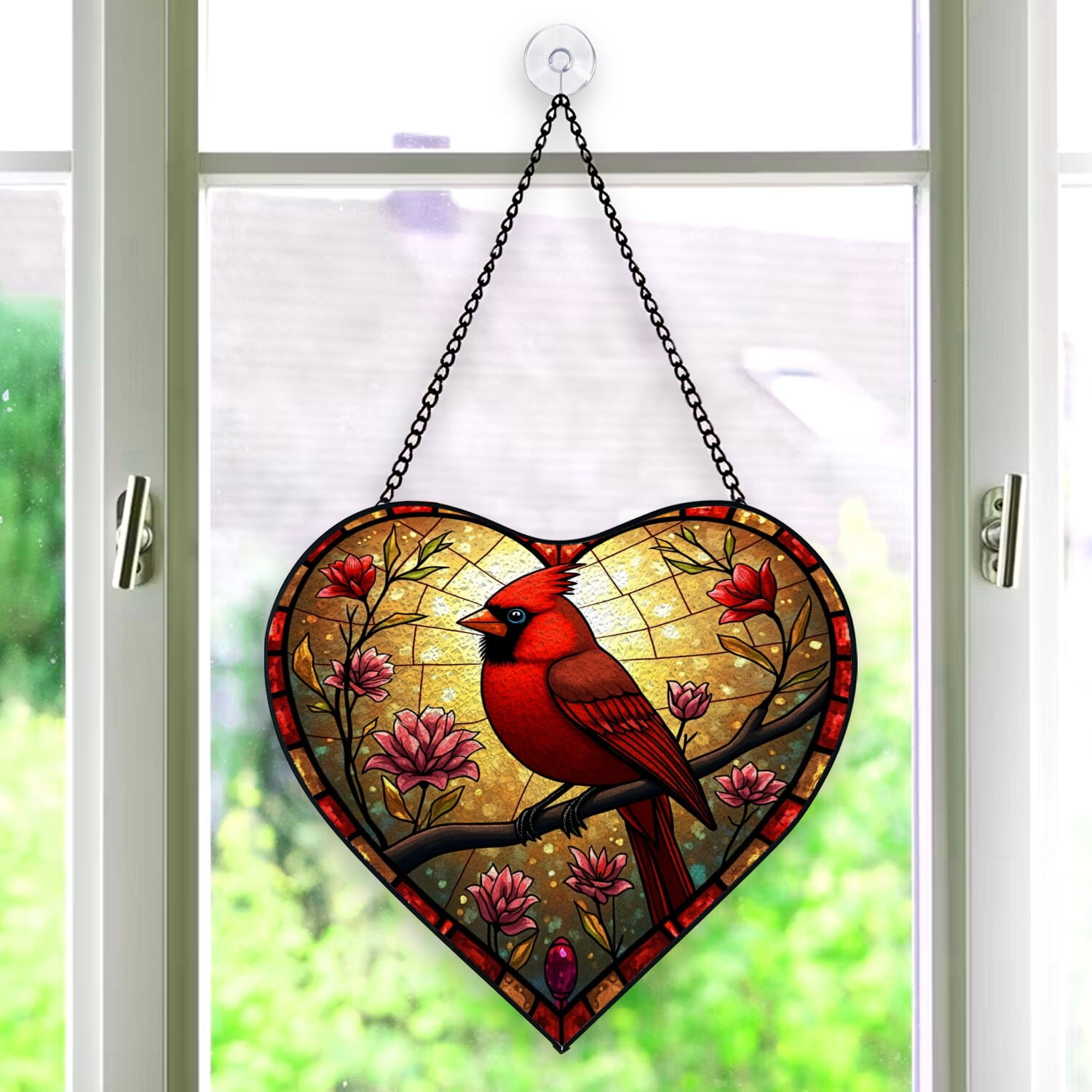 Cardinal Window Hanging Stained Glass Christmas , Cardinal Suncatchers ...
