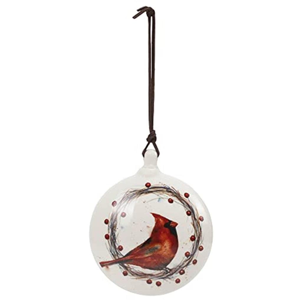 Cardinal Wreath Disc 4.5 inch Ceramic Stoneware Holiday Ornament ...