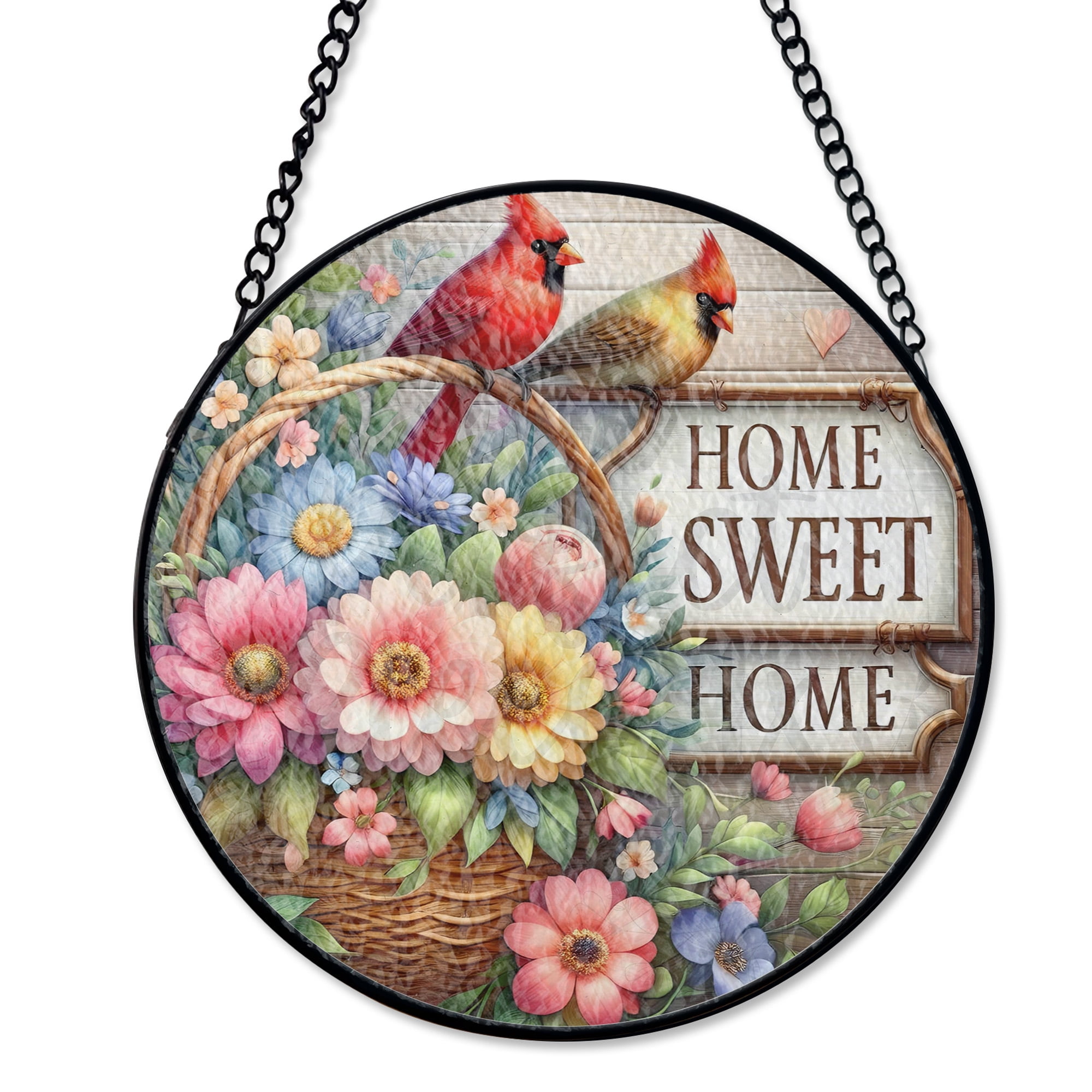 Cardinal Wreath Home Stained Glass Suncatcher UV Printed Glass Memorial ...