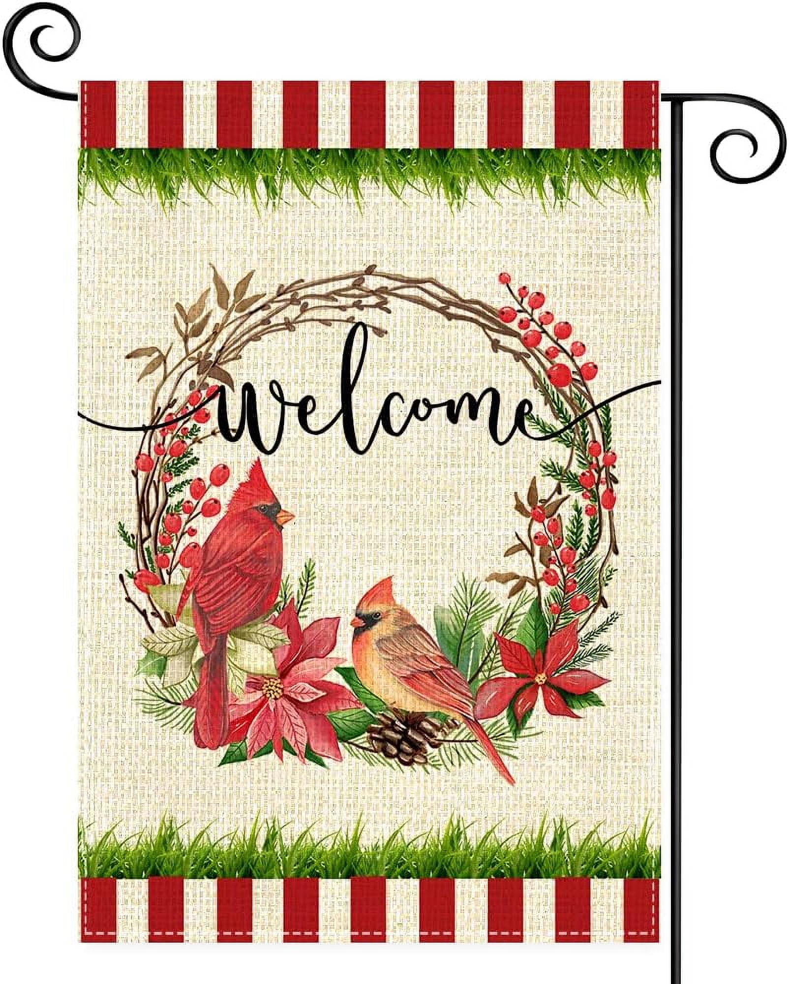 Cardinal Wreath Winter Christmas Garden Flags For Outside Double Sided ...