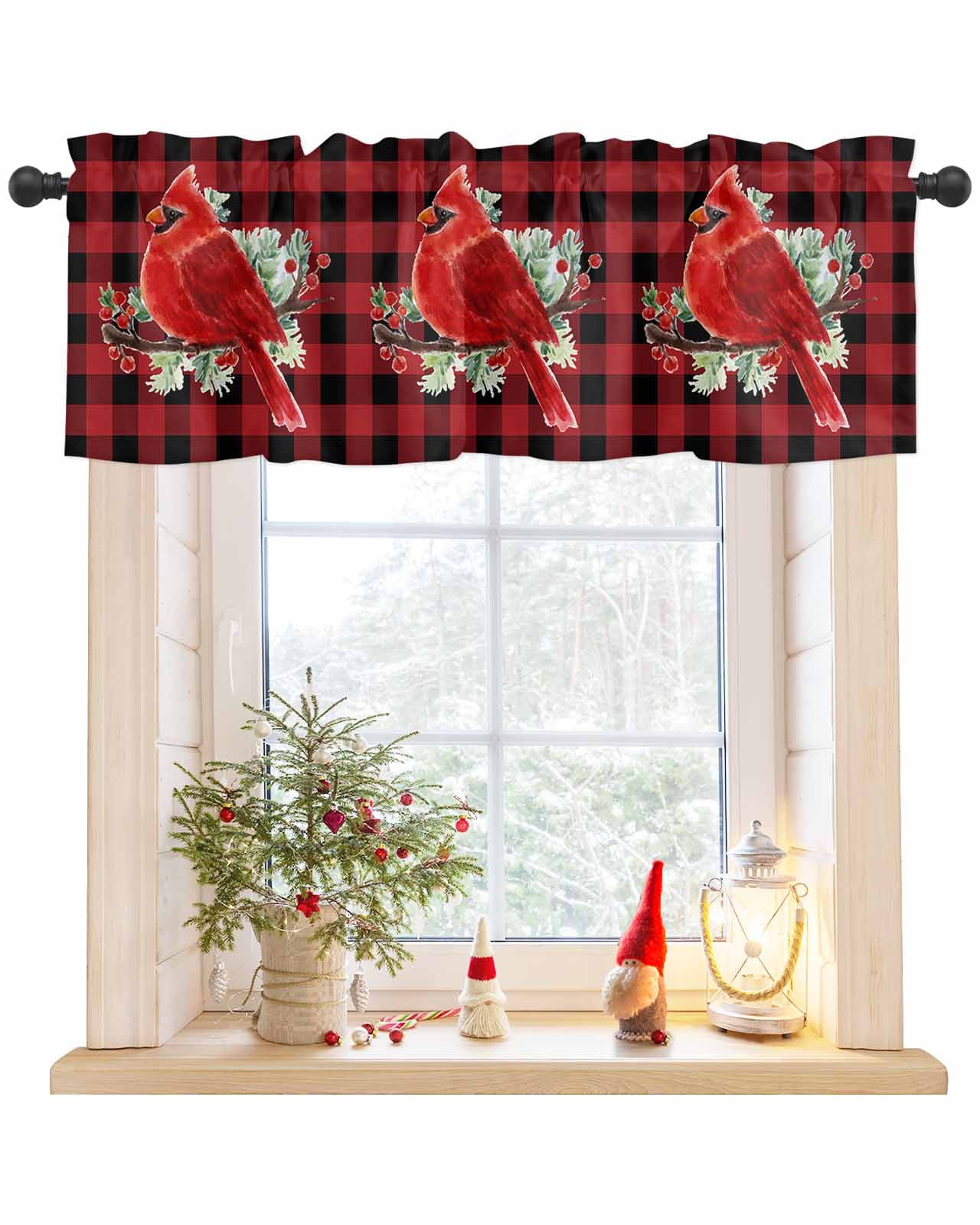 Cardinal Xmas Farm Berries Window Valances for Kitchen,Rod Pocket ...