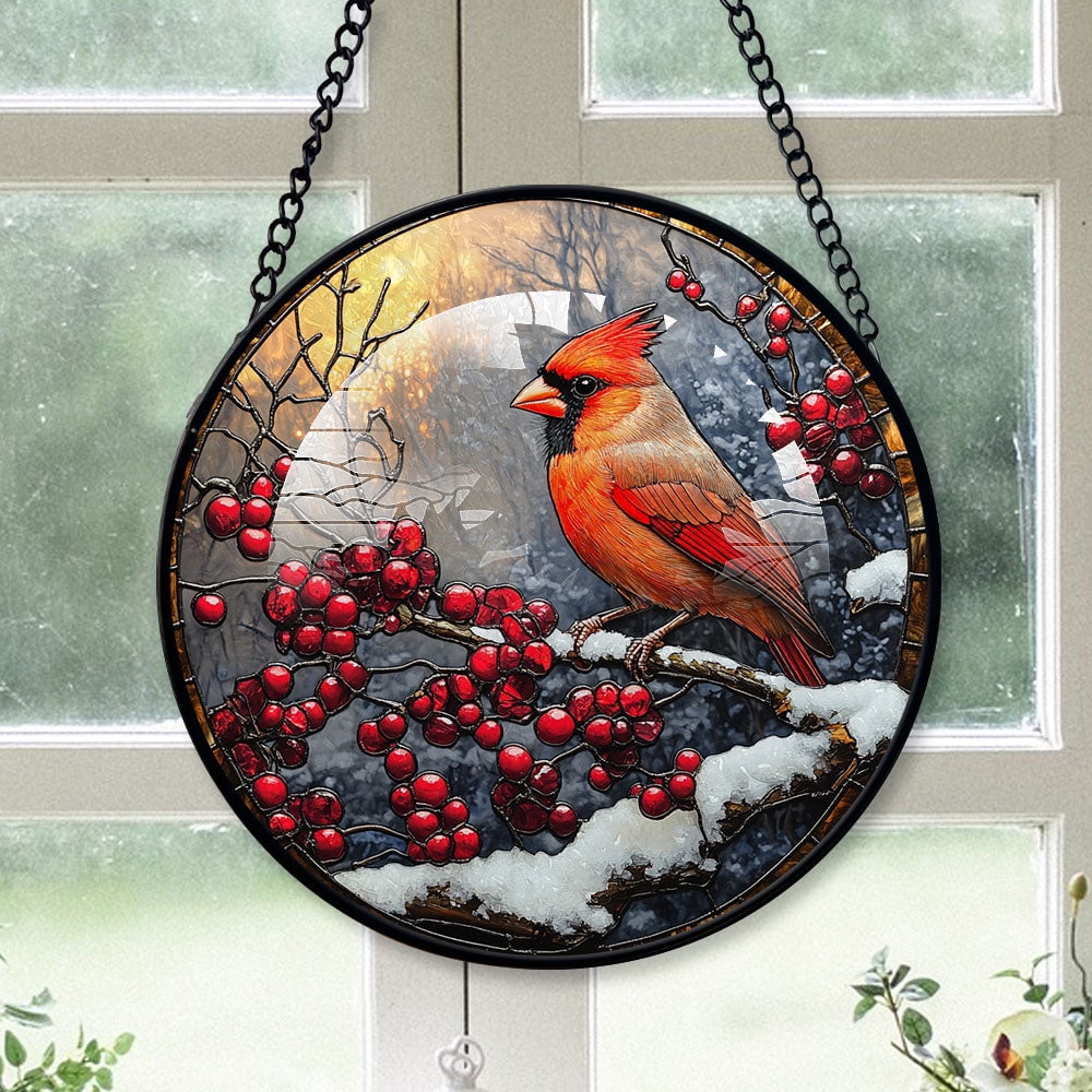 Cardinal Xmas Suncatchers, Orange Cardinal Stained Glass Window ...