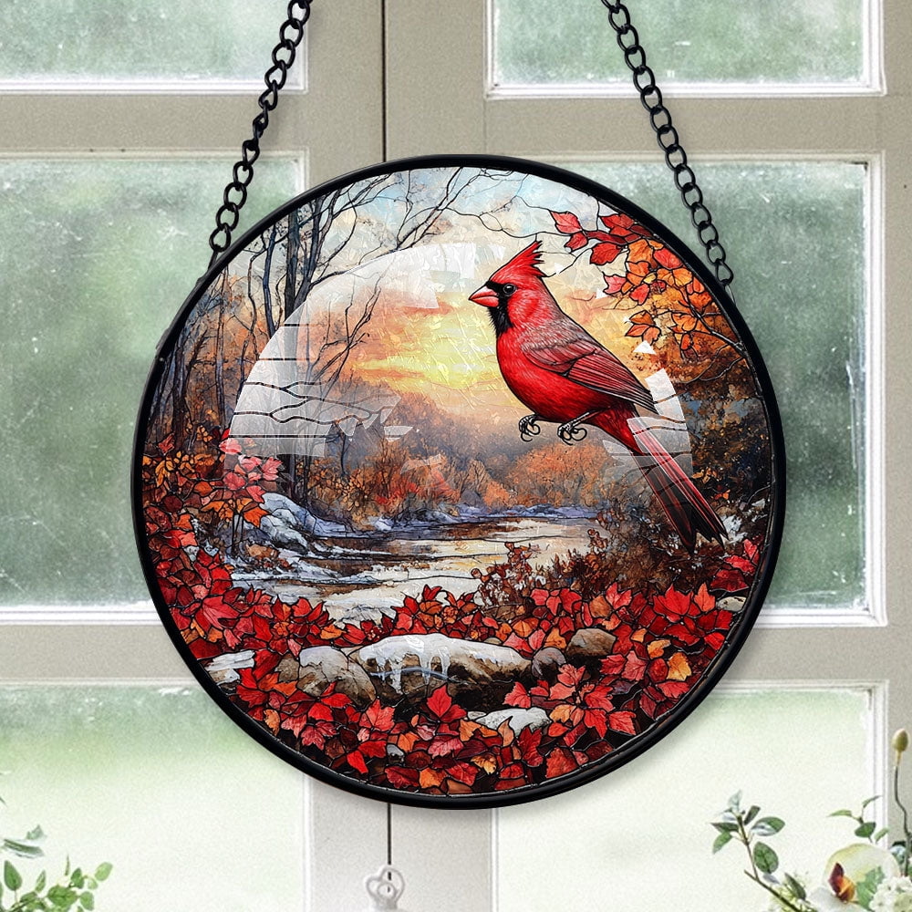Cardinal Xmas Suncatchers, Red Cardinal Stained Glass Window Hangings ...