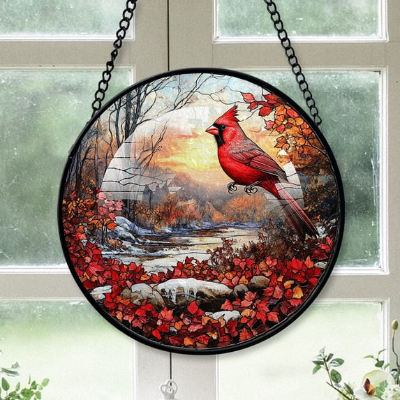 Cardinal Xmas Suncatchers, Red Cardinal Stained Glass Window Hangings ...