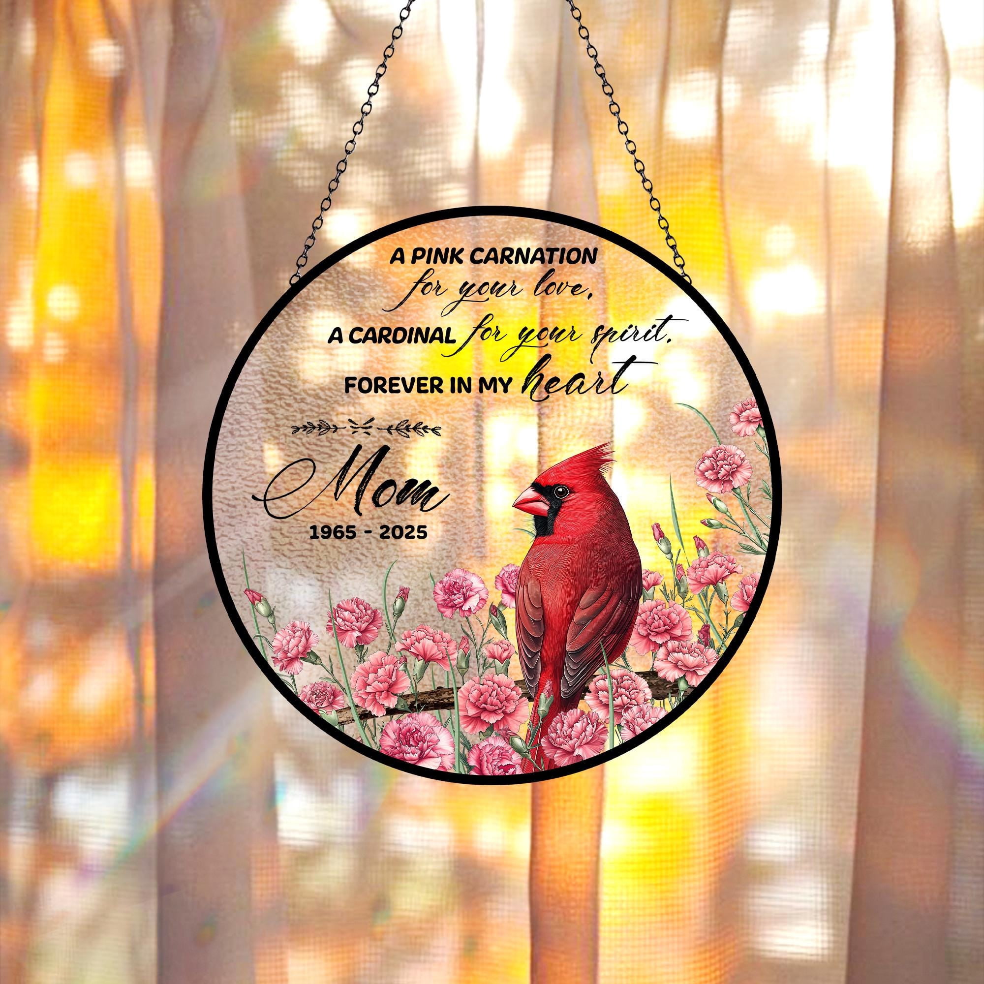 Cardinal and Carnation Suncatcher - Memorial Red Bird Glass Art ...